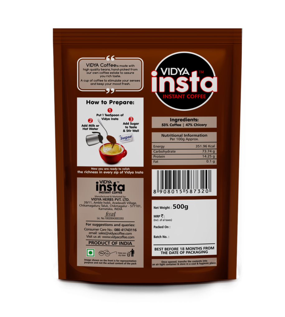 Vidya Instant Coffee (53/47)- 500gm – Vidya Retail